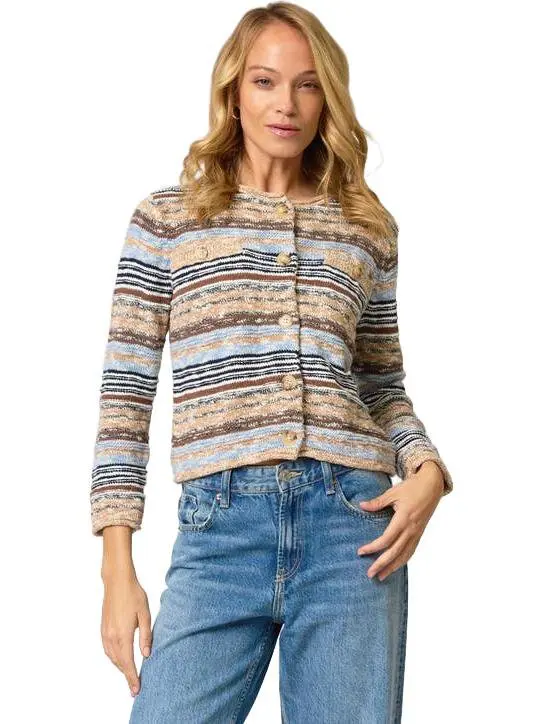 Central Park West Marlon Textured Stitch Cardigan - Brown/blue Multi