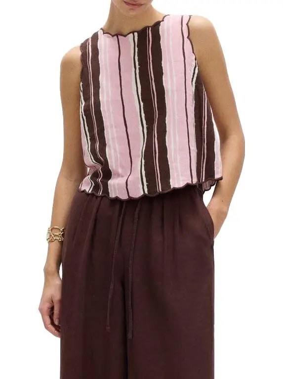 M&s Striped Scallop Sleeveless Top - Pink/multi