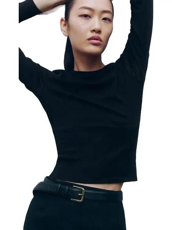 H&m Long-sleeved Cotton Jersey Top With Ribbed Cuffs And Waistband - Black