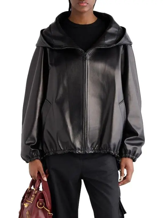 Balenciaga Relaxed Fit Smooth Leather Zip-up Hoodie - 1000 Black