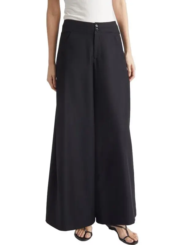 Posse Leona High Waist Wide Leg Wool Trousers - Black