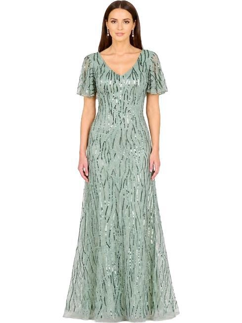 LARA NEW YORK Beaded Faux-wrap V-neck Bridal Gown - Green Mist