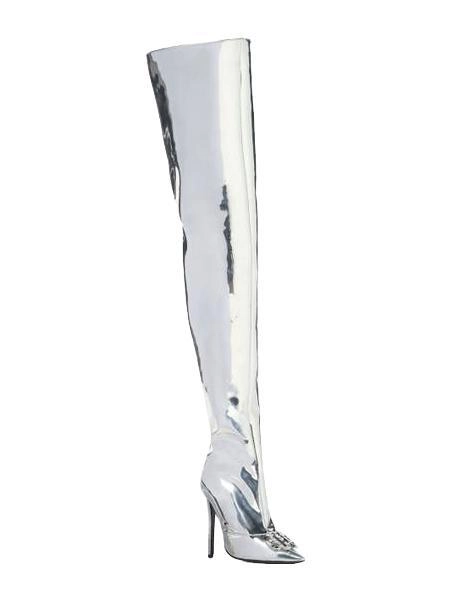 Philipp Plein Over-the-knee Metallic High-heeled Boots - Silver