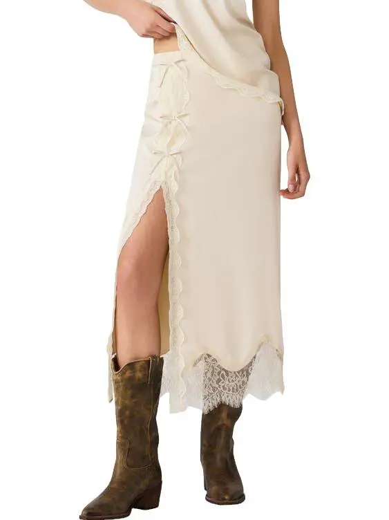 Steve Madden Lissandra Lace Trim Satin Maxi Skirt - Ivory