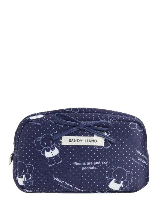 Sandy Liang Smol Canvas Pouch With Elephant Print And Bow Detail - Navy Multi