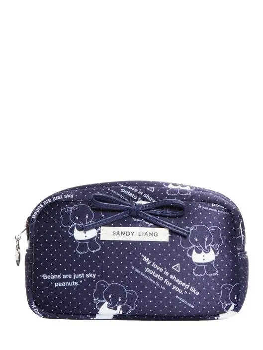 Sandy Liang Smol Canvas Pouch With Elephant Print And Bow Detail - Navy Multi