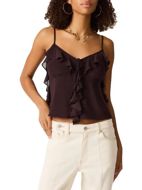 Steve Madden Ruffle Tie Front Camisole - Chocolate