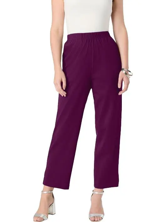 ROAMAN'S Soft Knit Straight Leg Capri Pant - Dark Berry