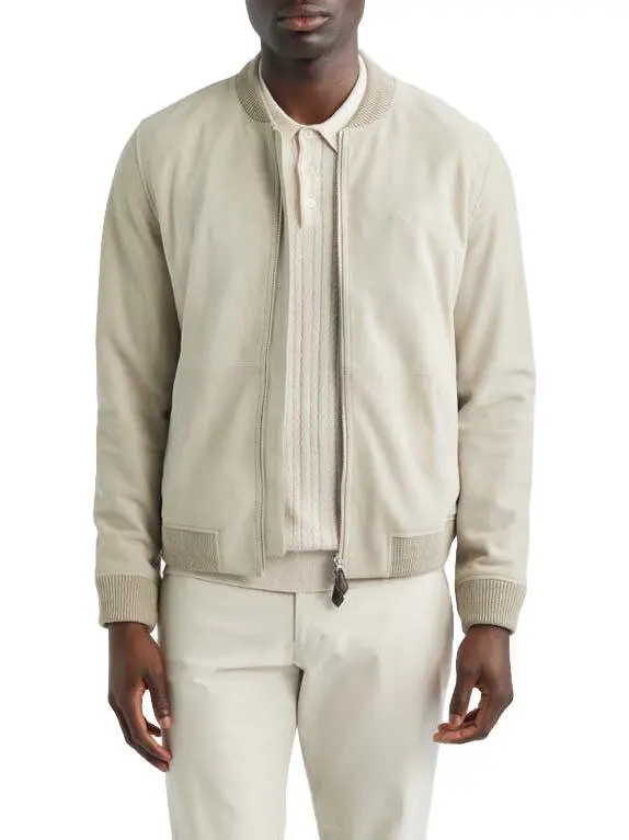 REISS Burnham Goatskin Suede Bomber Jacket - Stone