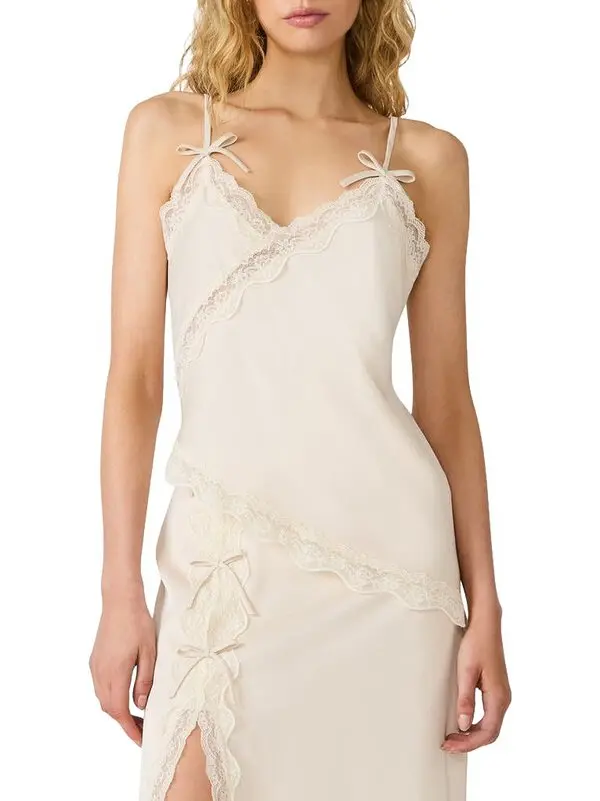 Steve Madden Lakely Lace Trim Satin Camisole - Ivory