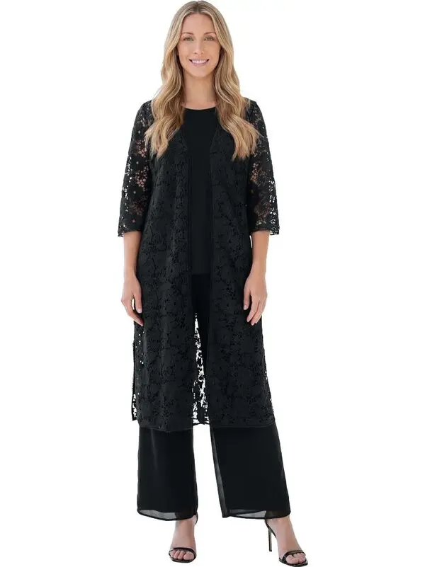 Roaman's Allover Lace Duster Pant Set - Black