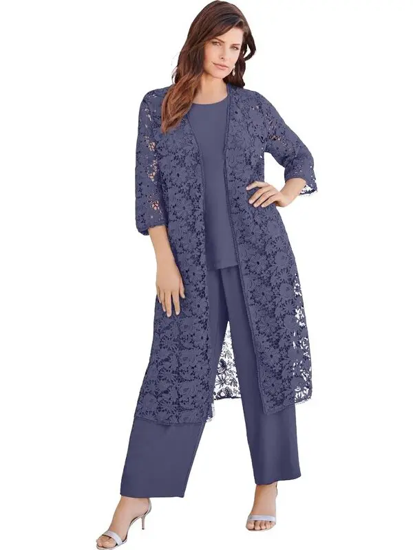 Roaman's Allover Lace Duster Pant Set - Deep Dusk