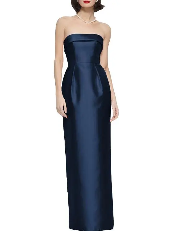 Alfred Sung Strapless Satin Column Gown - Midnight