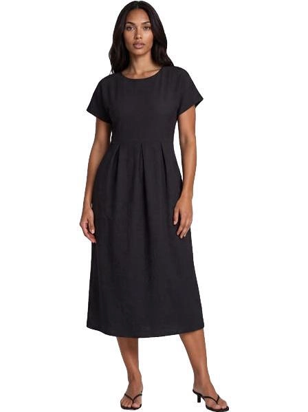 MASAI COPENHAGEN Round Neck Short Sleeve Gathered Midi Dress - Black