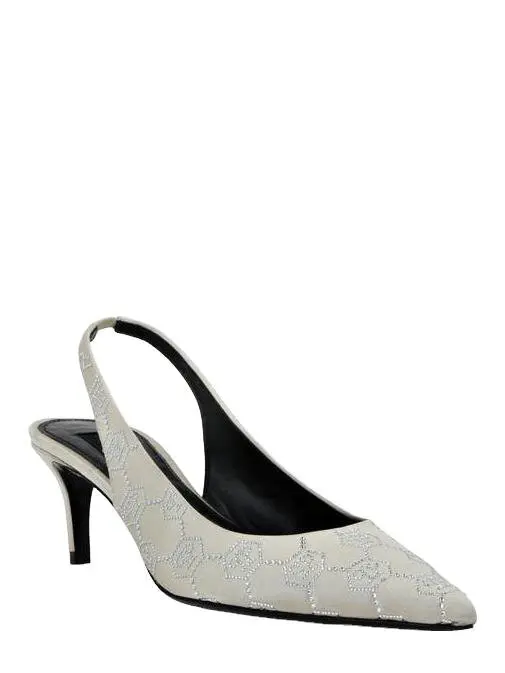 Philipp Plein Satin Monogram Strass Slingback Shoes - Beige