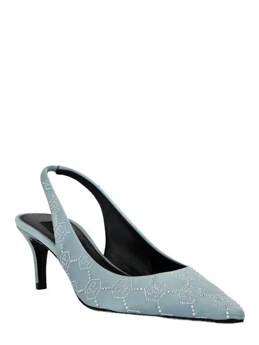 Philipp Plein Satin Monogram Strass Slingback Shoes - Lightblue