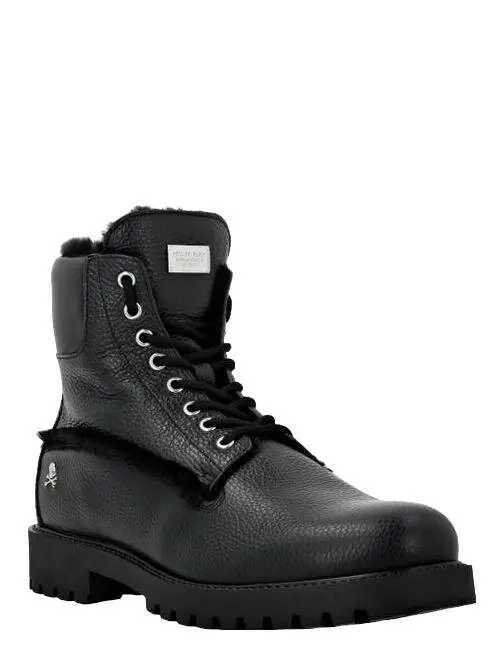 Philipp Plein Leather Boots With Shearling Inside The Hunter - Black