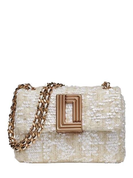Karl Lagerfeld Paris Lafayette Crossbody Bag With Sequins And Boucle - Winter White