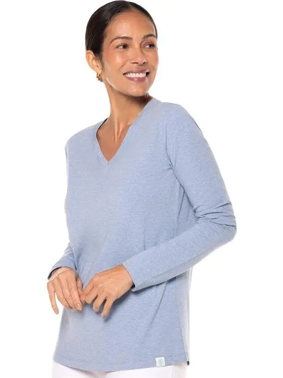 Coolibar Morada V-neck Long Sleeve T-shirt - Light Blue Heather