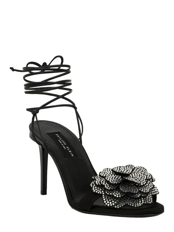 Philipp Plein Embellished Floral Lace-up High Heel Sandals - Black