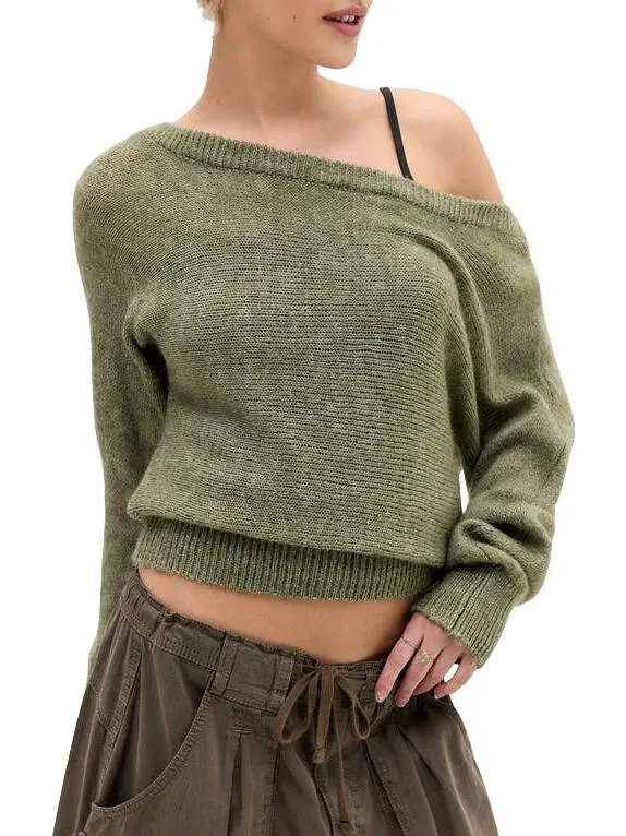 BDG URBAN OUTFITTERS Jordan Slouch Off The Shoulder Sweater - Green