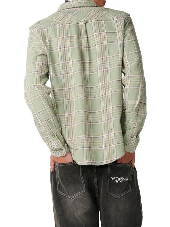 Rip Curl Griffin Plaid Cotton Flannel Button-up Shirt - Sage