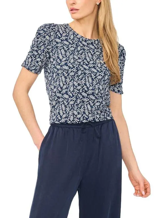 Halogen Elastic Gathered Sleeve Top - Classic Navy