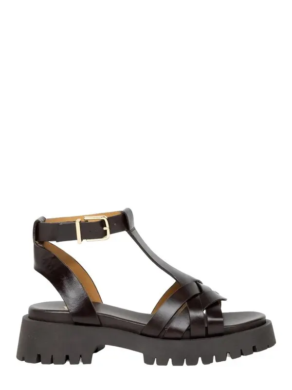 BOBBIES Laïli Flat Sandals With Chunky Sole And Ankle Strap - Espresso