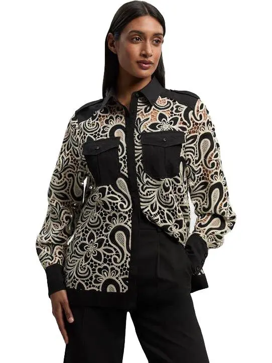 Karen Millen Cutwork Detail Long Sleeve Shirt - Mono
