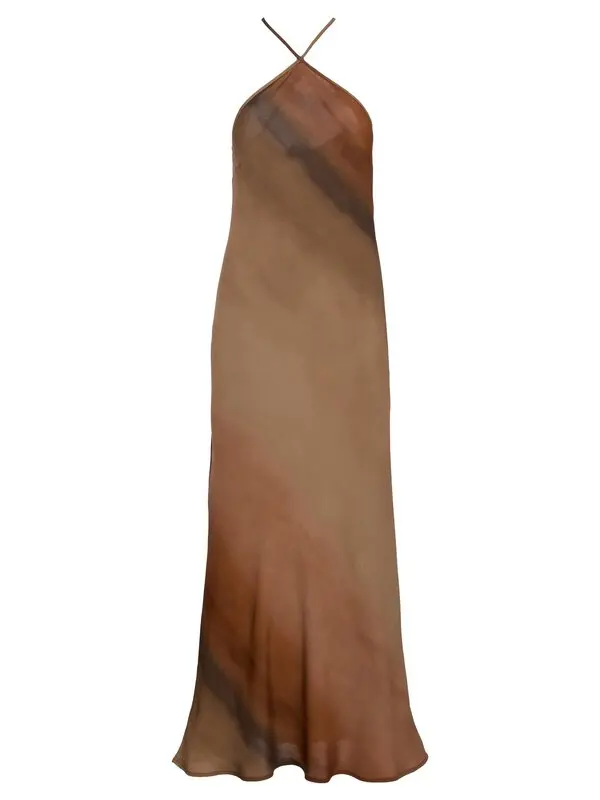 ANEMOS Bias-cut Halterneck Midi Dress With Abstract Print - Brown
