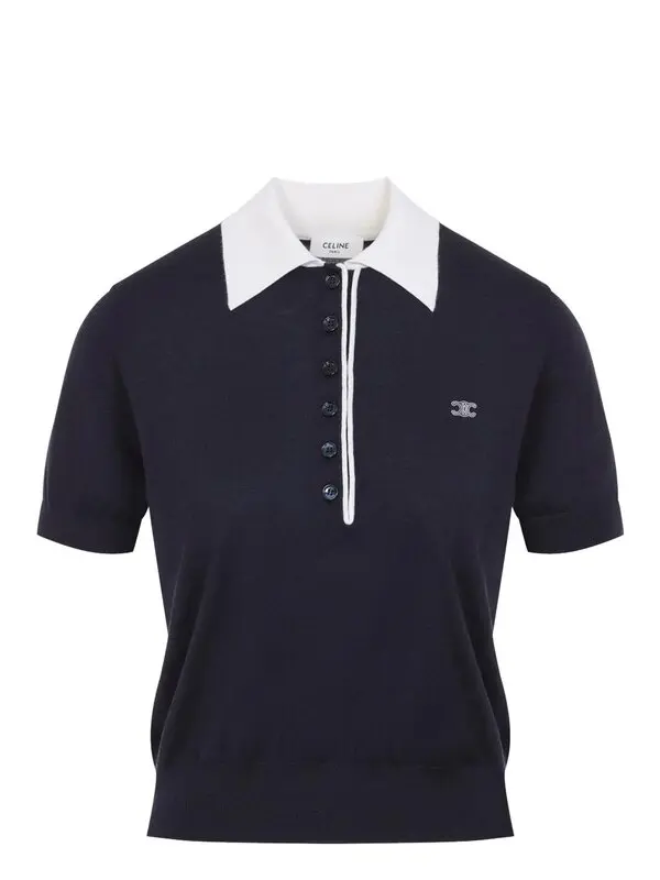 Celine Polo Sweater In Cashmere And Silk - Blue