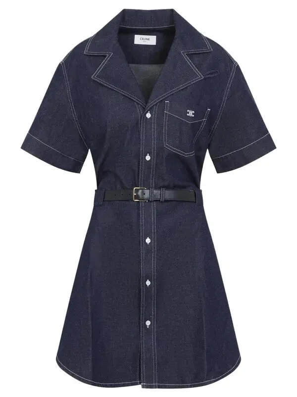 Celine Denim Dress With Triomphe Detailing - Blue