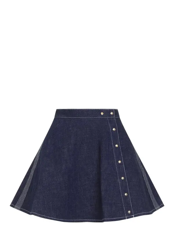 Celine Peplum Denim Mini Skirt - Multicolor