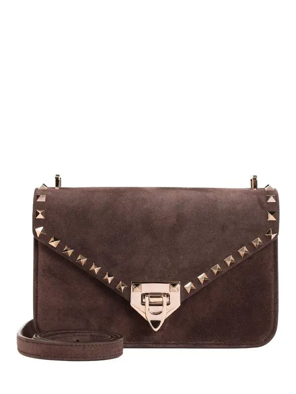 Valentino Garavani Rockstud Suede Shoulder Bag - Brown