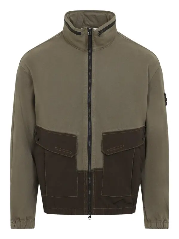 Stone Island Cotton Canvas Overshirt Jacket With Nylon Panels - Green