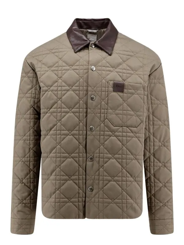 Dior Quilted Shirt Jacket With Leather Collar - Cream