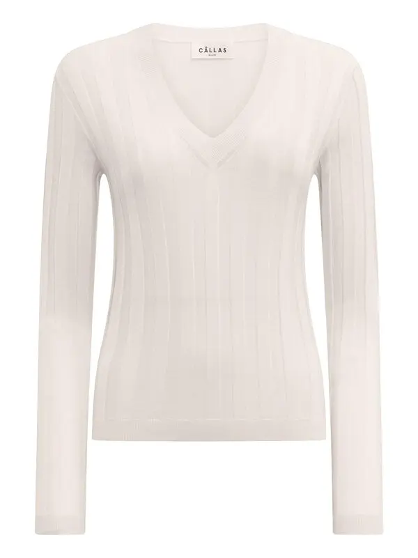 CALLAS MILANO Rione V-neck Rib Sweater - Ivory