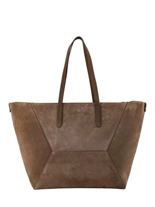 Brunello Cucinelli Suede Shoulder Bag With Engraved Logo - Multicolor