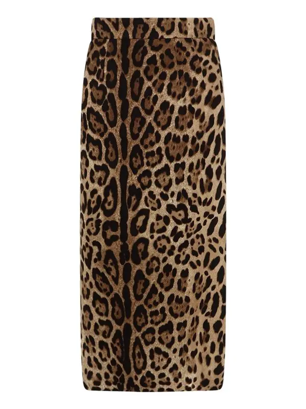 Dolce & Gabbana Stretch Viscose Longuette Skirt With Animal Print - Multicolor