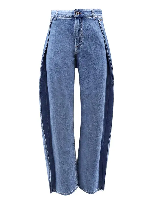Loewe Asymmetrical Detail Straight Leg Jeans In Cotton - Blue