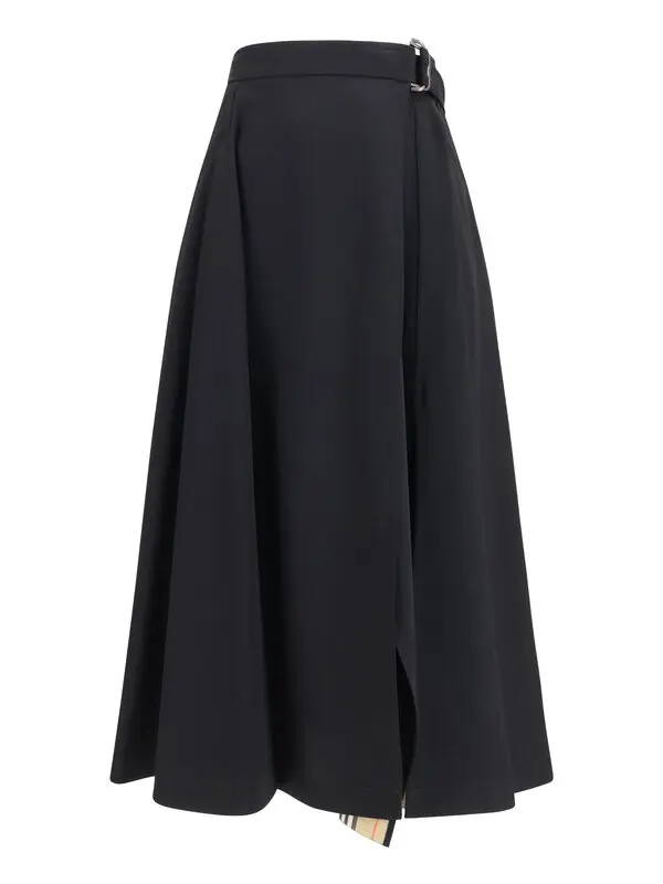 Burberry Wool Twill Midi Skirt - Black