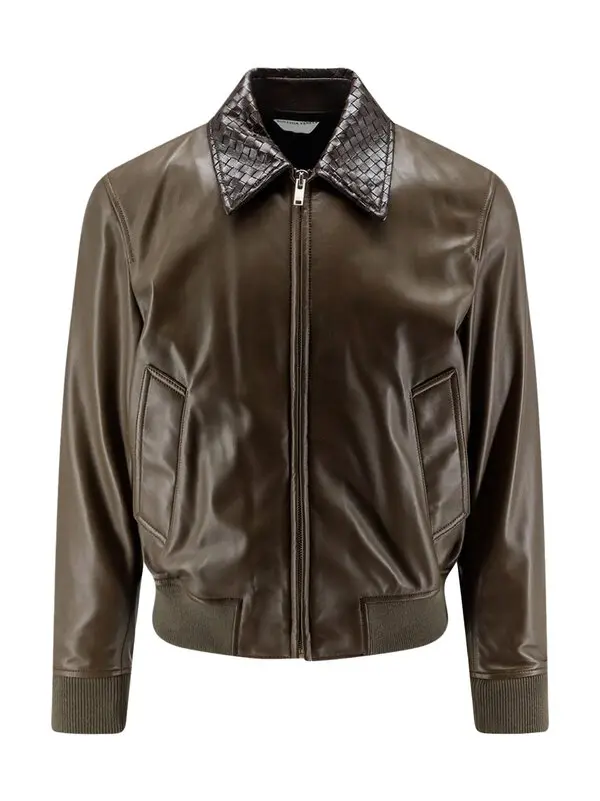 Bottega Veneta Leather Jacket With Intrecciato Collar - Multicolor