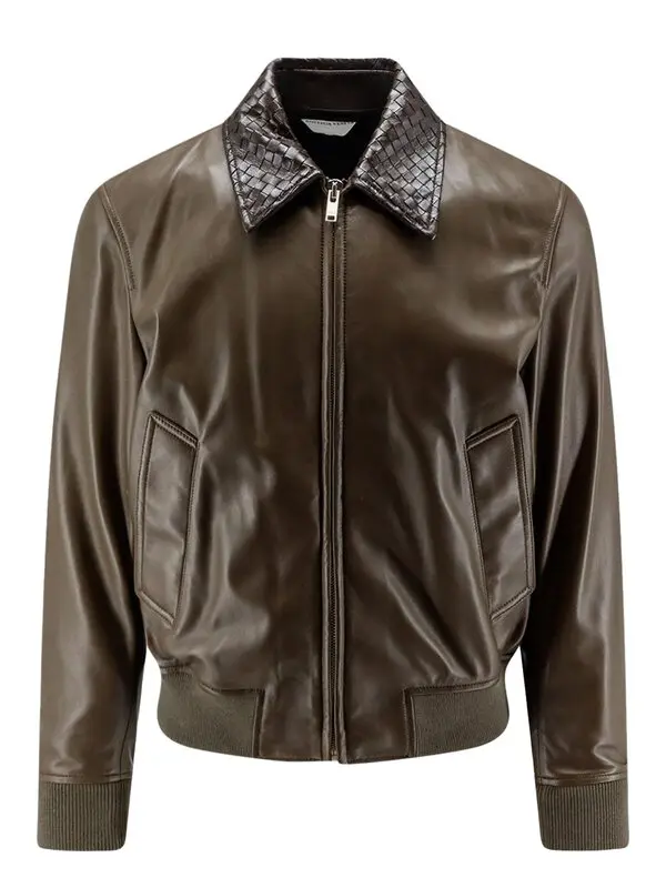Bottega Veneta Leather Jacket With Intrecciato Collar - Multicolor