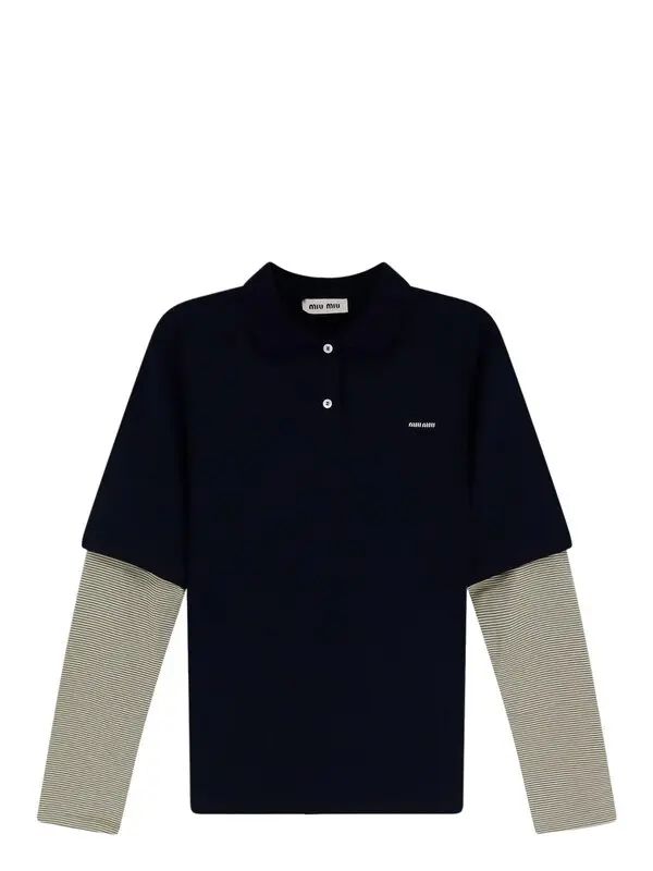 Miu Miu Cotton Polo Shirt With Embroidered Logo - Multicolor
