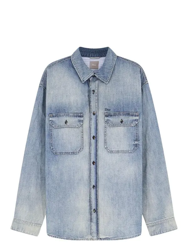 Dior Cotton Shirt Jacket With Embroidered Lettering Logo - Multicolor