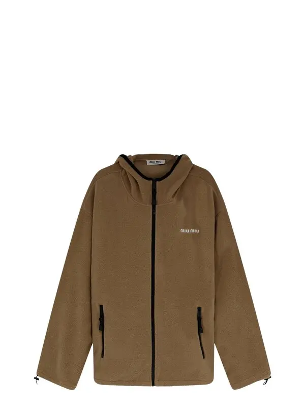 Miu Miu Fleece Zip-up Hoodie With Embroidered Logo - Multicolor