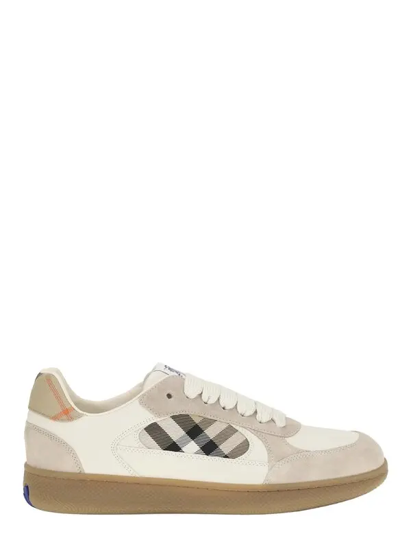 Burberry Terrace Leather And Check Sneakers - Cream
