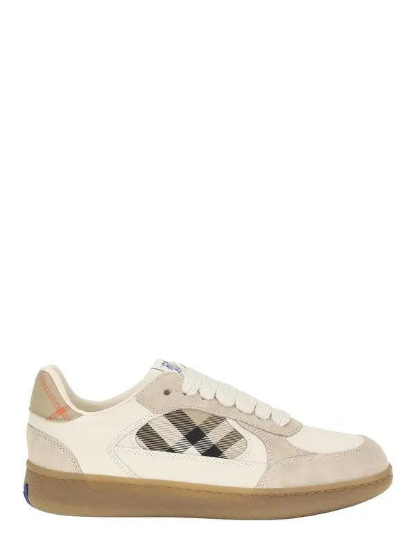 Burberry Terrace Leather And Check Sneakers - Cream
