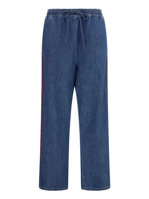 Valentino Garavani Lightweight Wide-leg Denim Pants With Red Side Stripe - Blue