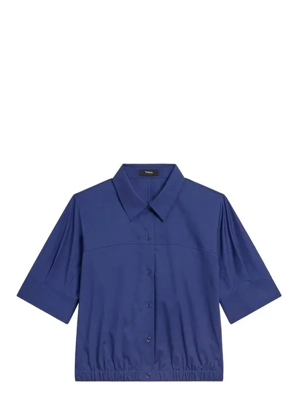 Theory Relaxed Poplin Elasticized Button-up Top - Blue